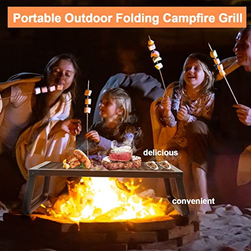Timati Portable outdoor camping grill,Heavy Duty iron Camp Grill for Open Flame Cooking,Outdoor Camp Grill Rack for Picnic BBQ Frying