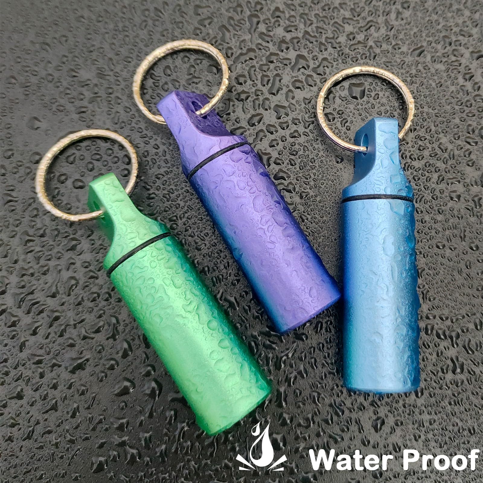 Small Pill Organizer Box Waterproof Keychain Pill Holder Portable Travel Pill Container Metal Case with Keyring for Outdoor Camping Travel