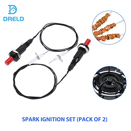 DRELD 2Pack Piezo igniter Spark Ignition with Push Button Igniter, Piezo Igniter with Threaded Ceramic Electrode lgniter, Type of 1 Out 2, Wire 1 Meter, Fit for Gas Grill Range Heater Stove