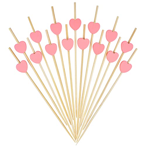 Minisland Pink Heart Fancy Toothpicks for Appetizers 4.7 Inch Long Cute Bamboo Cocktail Picks Wedding Valentines Day Party Food Fruit Drinks Decorative Skewer Sticks 100 Counts -MSL134