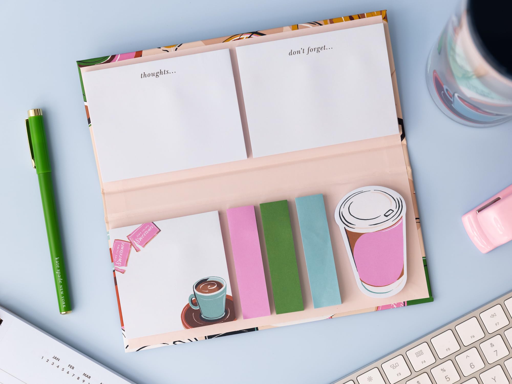 Kate Spade New York Padfolio with 7 Sticky Note Pads, Studying Essentials Set Includes Cute Sticky Notes with 75 Sheets Per Notepad, Rise and Shine
