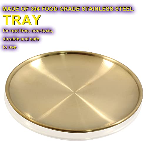 Jiozermi 6.69 Inch Stainless Steel Towel Tray, Serving Tray, Decorative Tray, Storage Tray for Cosmetics Jewelry Fruit Candy, Round, Gold