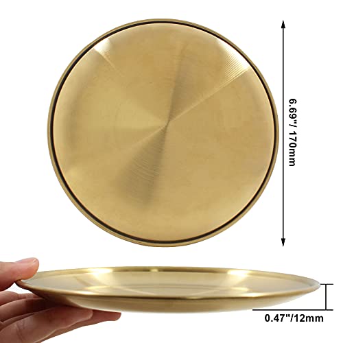 Jiozermi 6.69 Inch Stainless Steel Towel Tray, Serving Tray, Decorative Tray, Storage Tray for Cosmetics Jewelry Fruit Candy, Round, Gold