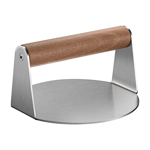 yoopin Stainless Steel Burger Press, 5 Inch Round Type Smash Burger Press with Wooden Handle for Flat Top Grill Cooking,Grill Accessories for Steak Makingļ¼Prevent Rust and Easy to Clean.