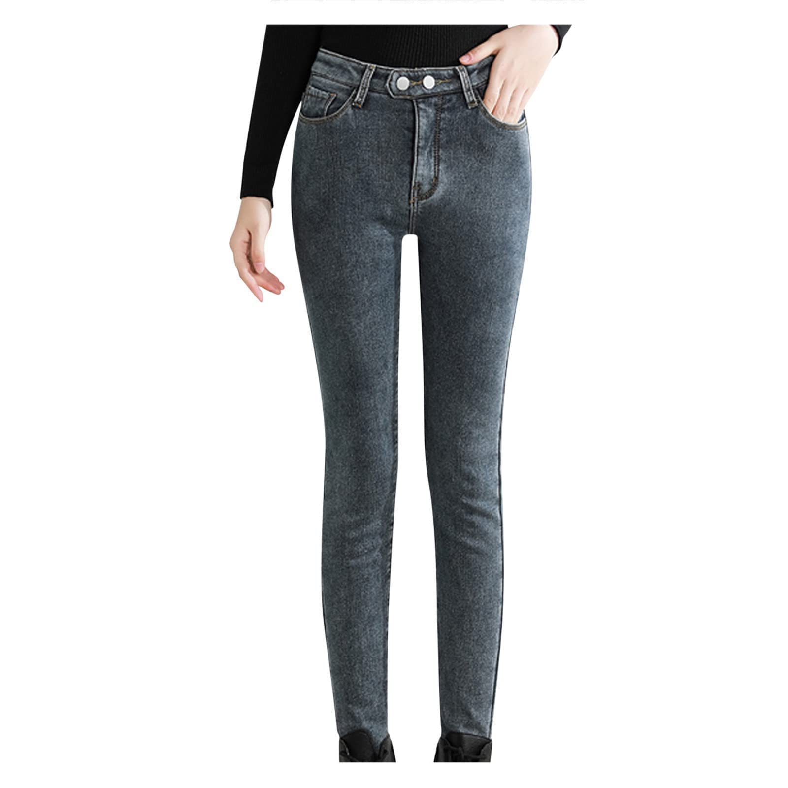 Lined Leggings for Women Winter Warm Elastic Thermal Legging Pants Sherpa Fleece Lined Thick Tights Denim Pant