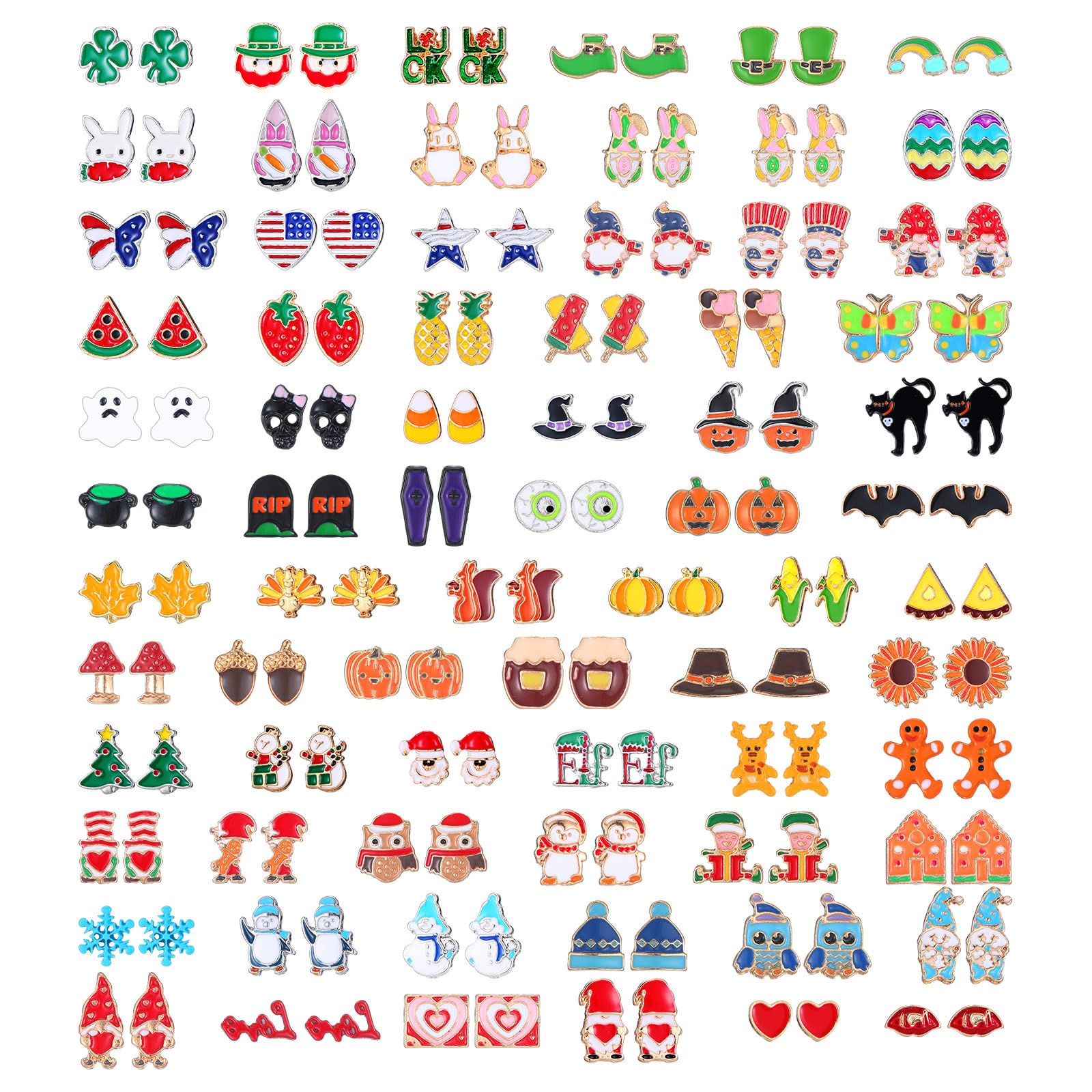 Riceshoot 72 Pairs Holiday Earrings for Women St. Patrick's Day Easter Summer Patriotic Earrings(Ear Studs)
