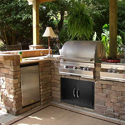 Stanbroil Outdoor Kitchen Doors BBQ Access Door 30" W x 21" H - Wall Construction Double Door Flush Mount for BBQ Island, Grilling Station, Outside Cabinet - Black
