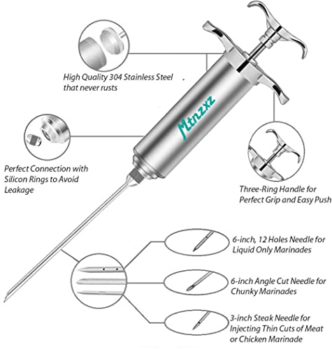 Marinade Injector Syringe and Brushes Set, Meat Injector Syringe with 3 Professional Marinade Injector Needles, Creates Tender Meat & Poultry Flavors, for BBQ Grill Smoker & Turkey & Brisket