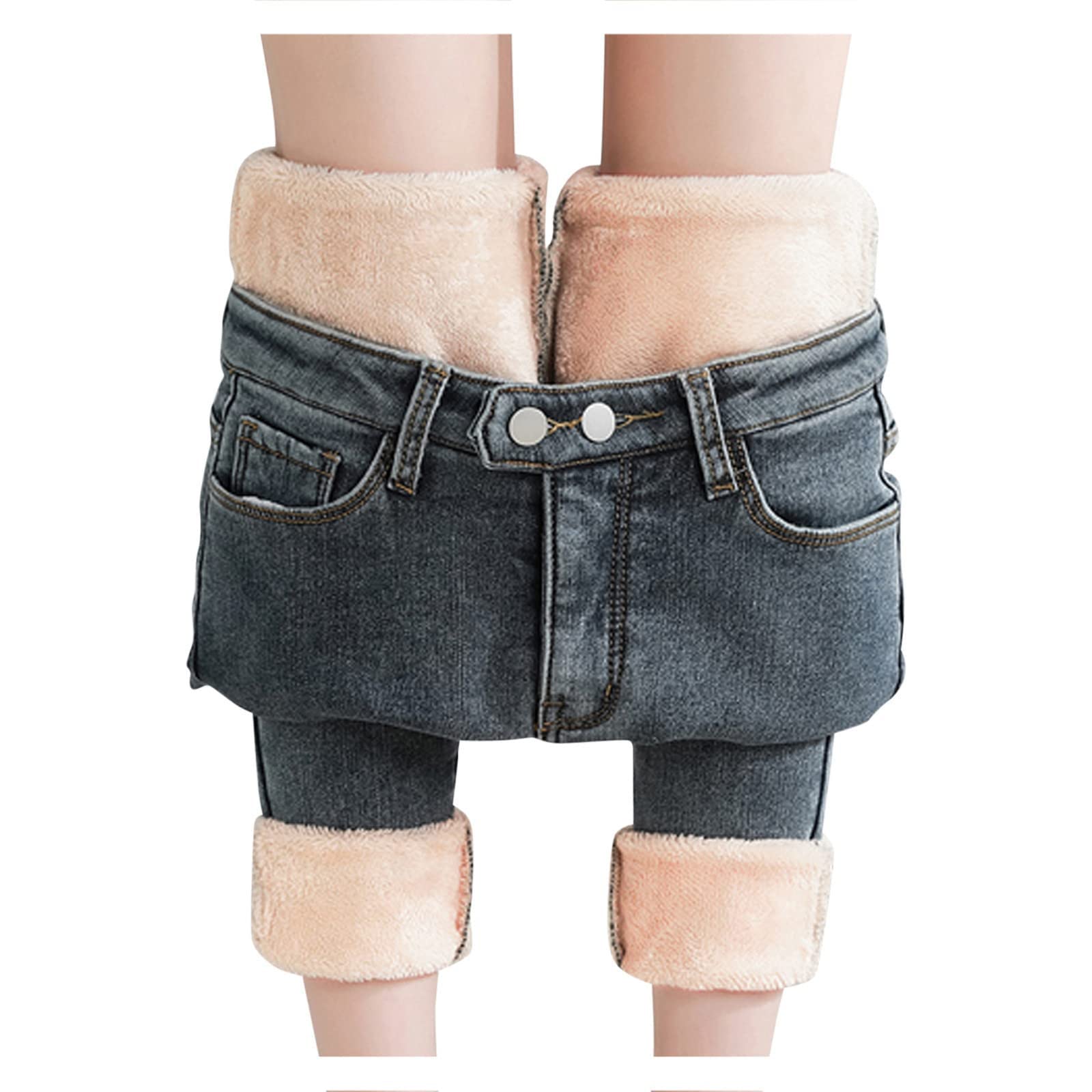 Lined Leggings for Women Winter Warm Elastic Thermal Legging Pants Sherpa Fleece Lined Thick Tights Denim Pant