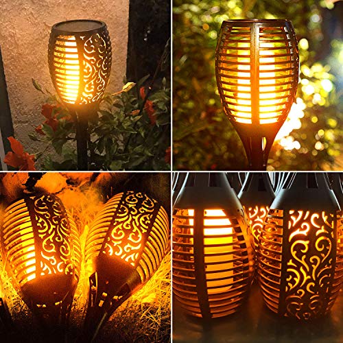 LazyBuddy Solar Torch Light with Flickering Flame, Upgraded 3 in 1 Solar Fire Lights Outdoor Hanging Lanterns, Large Solar Powered Christmas Decorations Tiki Torches for Garden, Pathway, Lawn, Yard
