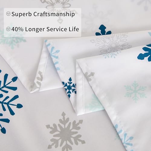Mooreeke Christmas Holiday Full Sheets, Snowflake Printed Full Bed Sheet Set with Deep Pocket Non-Slip Fitted Winter Sheet