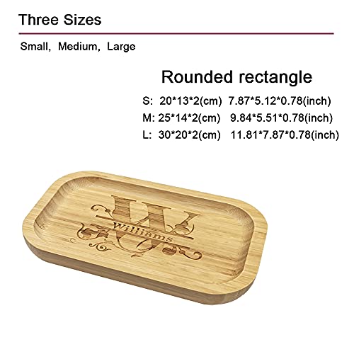 Mojia Personalized Bamboo Serving Trays and Platters, Custom Engraved Decorative Food Platters, Drinks Serving Trays (Rounded Rectangle)