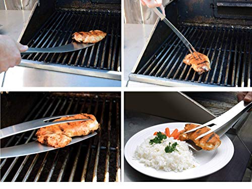 Proud Grill Connect it Magnetic BBQ Tool Set - 2 BBQ Tools - 4 Uses | Elegant Stainless Steel Design| Spatula and Fork Connect to use as Tongs and Server | Premium BBQ Utensil and Grill Accessory