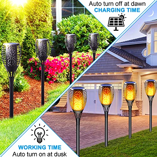 LazyBuddy Solar Torch Light with Flickering Flame, Upgraded 3 in 1 Solar Fire Lights Outdoor Hanging Lanterns, Large Solar Powered Christmas Decorations Tiki Torches for Garden, Pathway, Lawn, Yard
