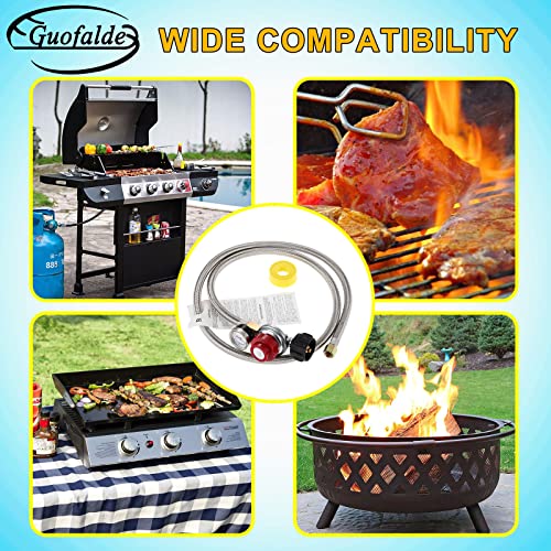 GUOFALDE 5 Ft 0-30 PSI High Pressure Adjustable Propane Regulator with Gauge, 60’’ Hose QCC1/Type1 to 3/8" Female Flare, for Turkey Fryer, Grill, Gas Burner, BBQ Fire Pit