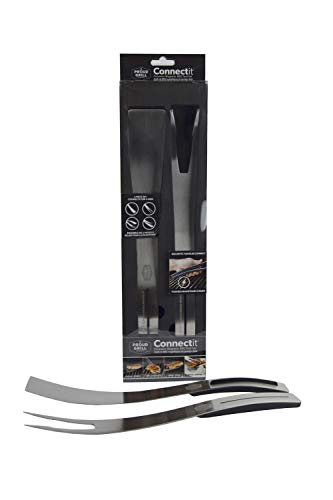Proud Grill Connect it Magnetic BBQ Tool Set - 2 BBQ Tools - 4 Uses | Elegant Stainless Steel Design| Spatula and Fork Connect to use as Tongs and Server | Premium BBQ Utensil and Grill Accessory