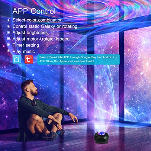 KisMee Galaxy Projector Ceiling Decor Star Light Projector Psychedelic Swirling Bedroom Decor for Teen Girls,Smart Skylight with Bluetooth Music Speaker, APP Control