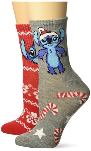 Disney Women's Lilo & Stitch Holiday 2 Pack Mid Crew Socks