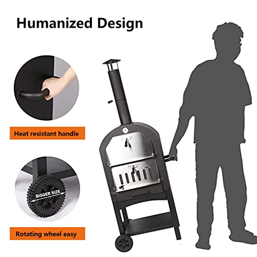 Fired Outdoor Pizza Oven, Wood Fired Pizza Oven for Outside, Freestanding Steel Oven with 2 Wheels Ideal for Barbecue Camping Backyard Party