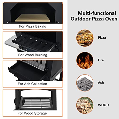 Fired Outdoor Pizza Oven, Wood Fired Pizza Oven for Outside, Freestanding Steel Oven with 2 Wheels Ideal for Barbecue Camping Backyard Party