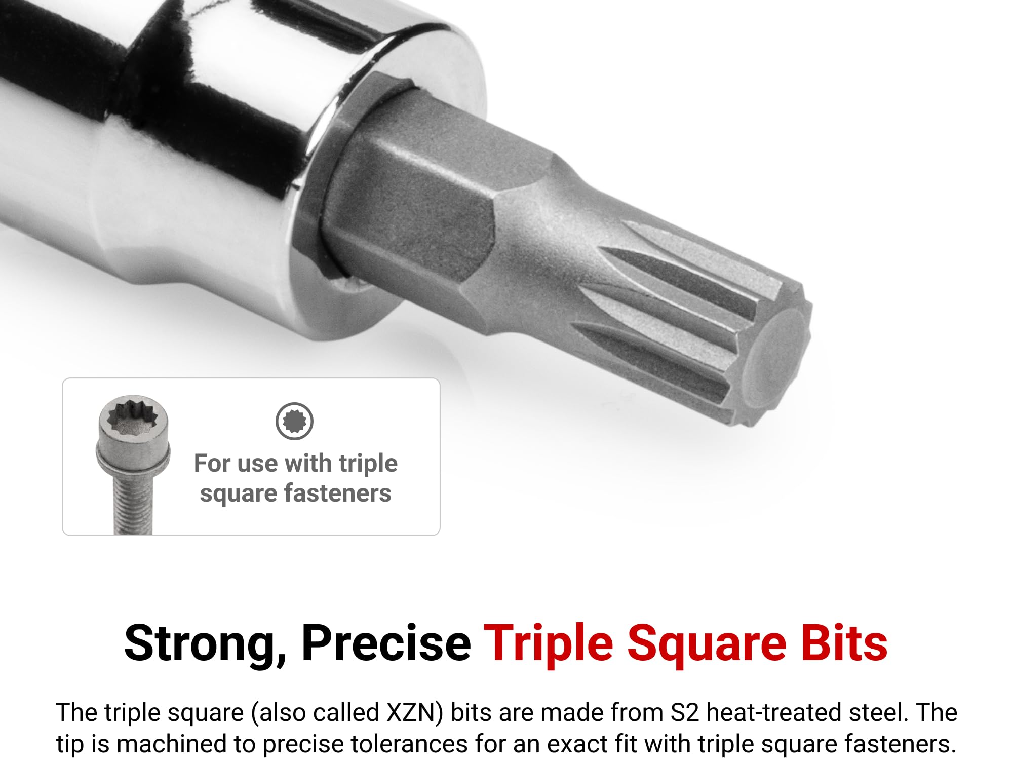 TEKTON 3/8 Inch Drive Triple Square and 1/2 Inch Drive TR Triple Square Bit Socket Set with Rail, 11-Piece (M4-M12, MT14-MT18) | SHB99100