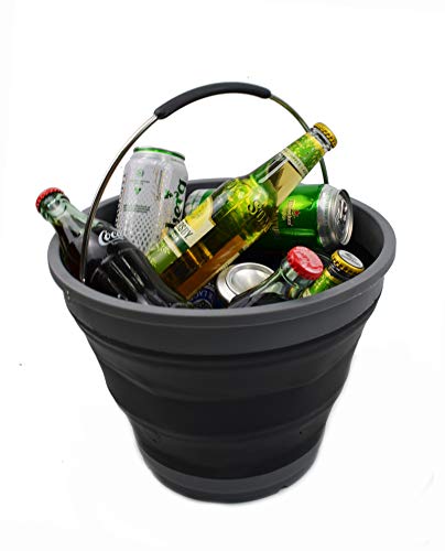 SAMMART 10L/2.6 Gallon Collapsible Plastic Bucket - Foldable Round Tub - Portable Fishing Water Pail - Space Saving Outdoor Waterpot, Size 31cm Dia (1, Grey/Black)