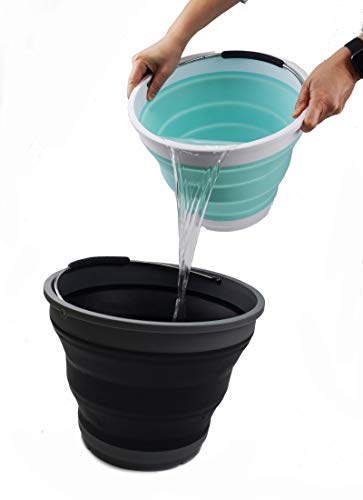 SAMMART 10L/2.6 Gallon Collapsible Plastic Bucket - Foldable Round Tub - Portable Fishing Water Pail - Space Saving Outdoor Waterpot, Size 31cm Dia (1, Grey/Black)