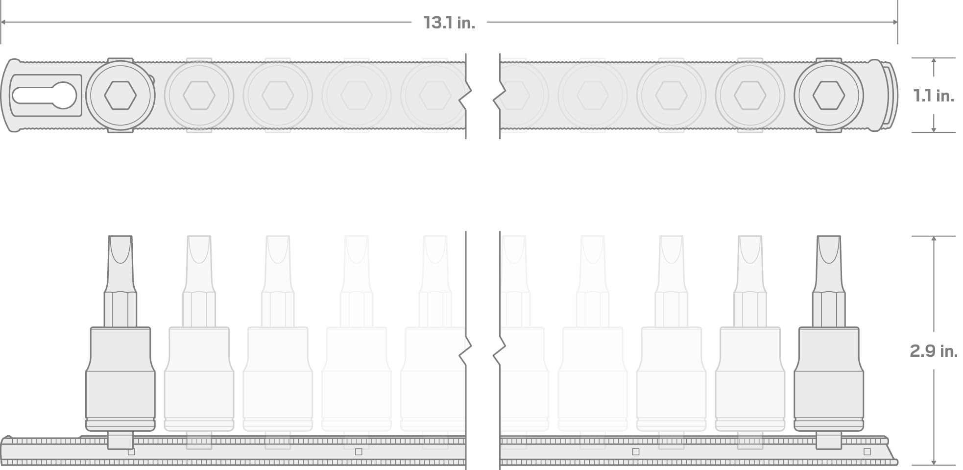 TEKTON 3/8 Inch Drive Triple Square and 1/2 Inch Drive TR Triple Square Bit Socket Set with Rail, 11-Piece (M4-M12, MT14-MT18) | SHB99100