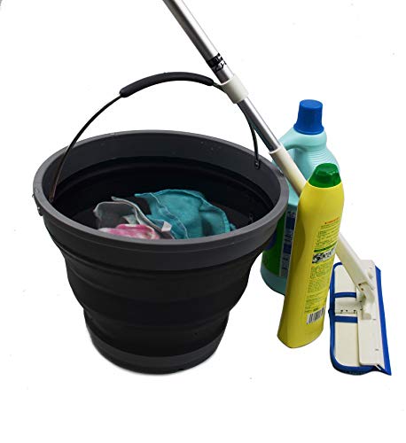 SAMMART 10L/2.6 Gallon Collapsible Plastic Bucket - Foldable Round Tub - Portable Fishing Water Pail - Space Saving Outdoor Waterpot, Size 31cm Dia (1, Grey/Black)