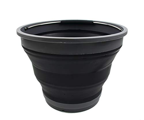 SAMMART 10L/2.6 Gallon Collapsible Plastic Bucket - Foldable Round Tub - Portable Fishing Water Pail - Space Saving Outdoor Waterpot, Size 31cm Dia (1, Grey/Black)
