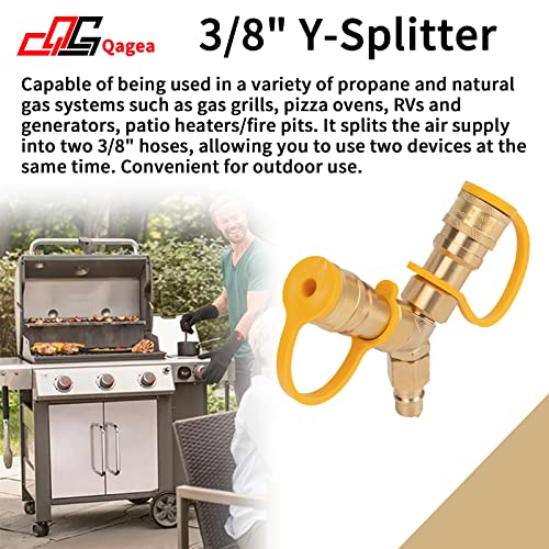 Qagea 3/8" Y Splitter, Low Pressure Propane Natural Gas Quick Connect/Disconnect Separator Fit for Weber Gas Grill, Pizza Oven, RV, Generator, Patio Heater/Fire Pit