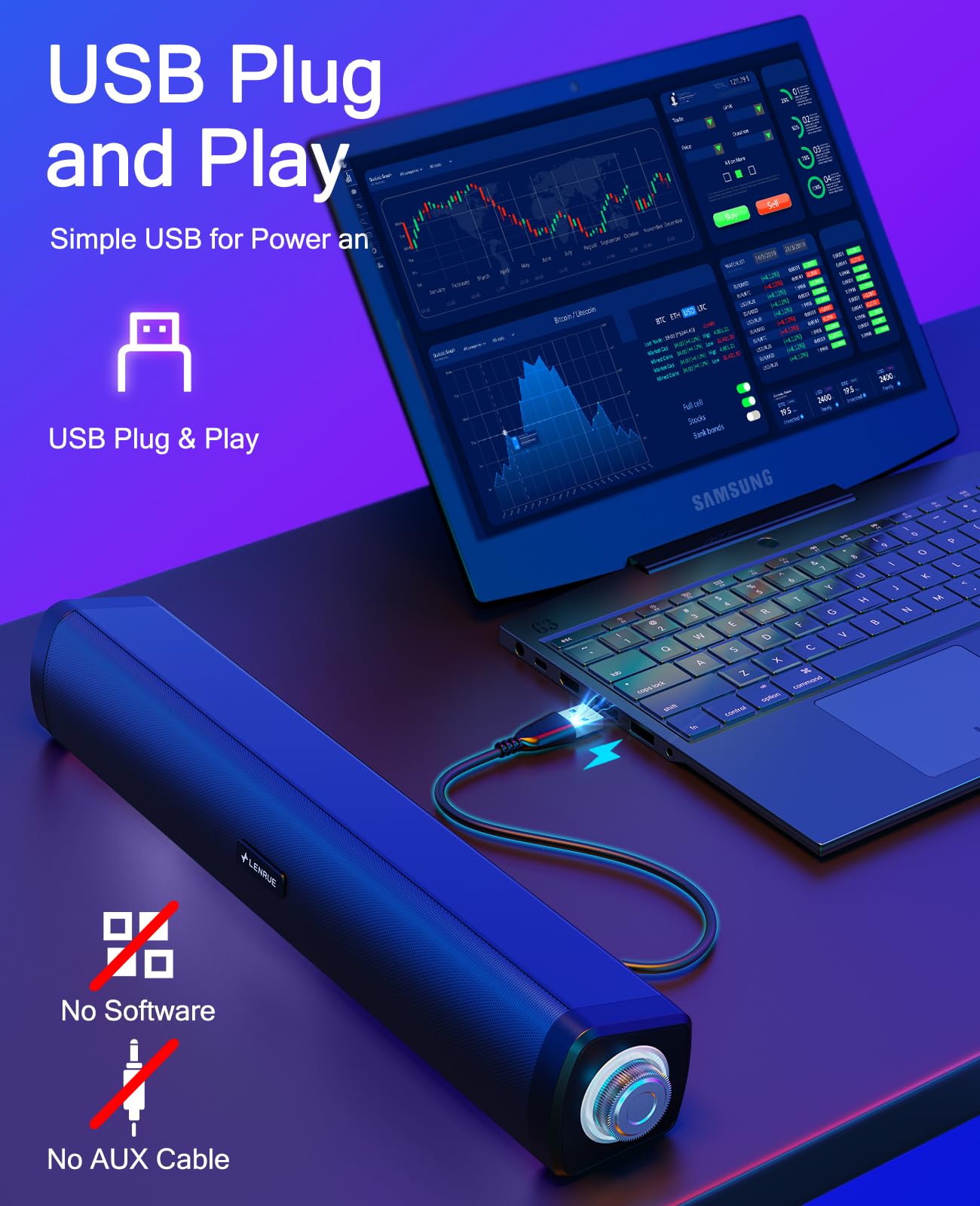 Computer Speakers for Desktop Monitor, LENRUE PC Speakers with Touch Colorful Lights, Volume Knob, USB Powered for Computer, PC, Laptop