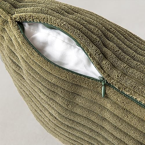 Woaboy Pack of 2 Corduroy Pillow Covers 20x20 Super Soft Boho Striped Pillow Covers Olive Green Decorative Throw Pillows Home Decor for Spring Couch Sofa Cushion Bedroom Livingroom