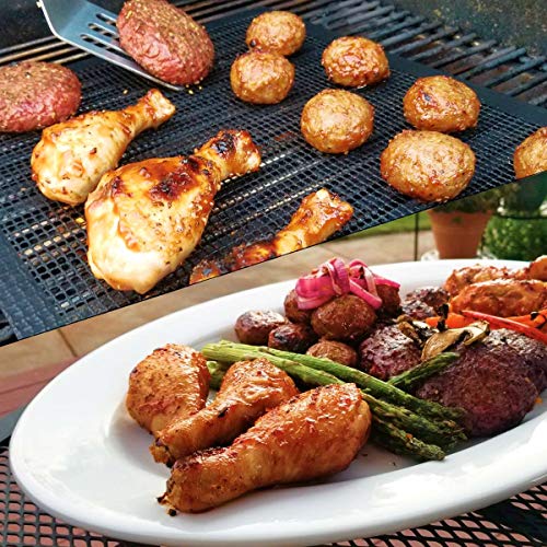 SIGVAL Mighty Mat - Reinforced Non-Stick Jerky Smoker Grill Mesh Mat - Set of 3 - Baking Mat, and BBQ Mat to Cook Fish, Vegetables, Meats on Smoker or Grill