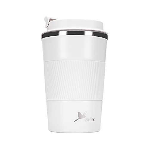Double-layer Stainless Steel Travel Cup, Vacuum Insulated Coffee Cup, Fat-bottomed Cup with Flip Lid, 18 Ounces (Approximately 510 Grams),White.(big)