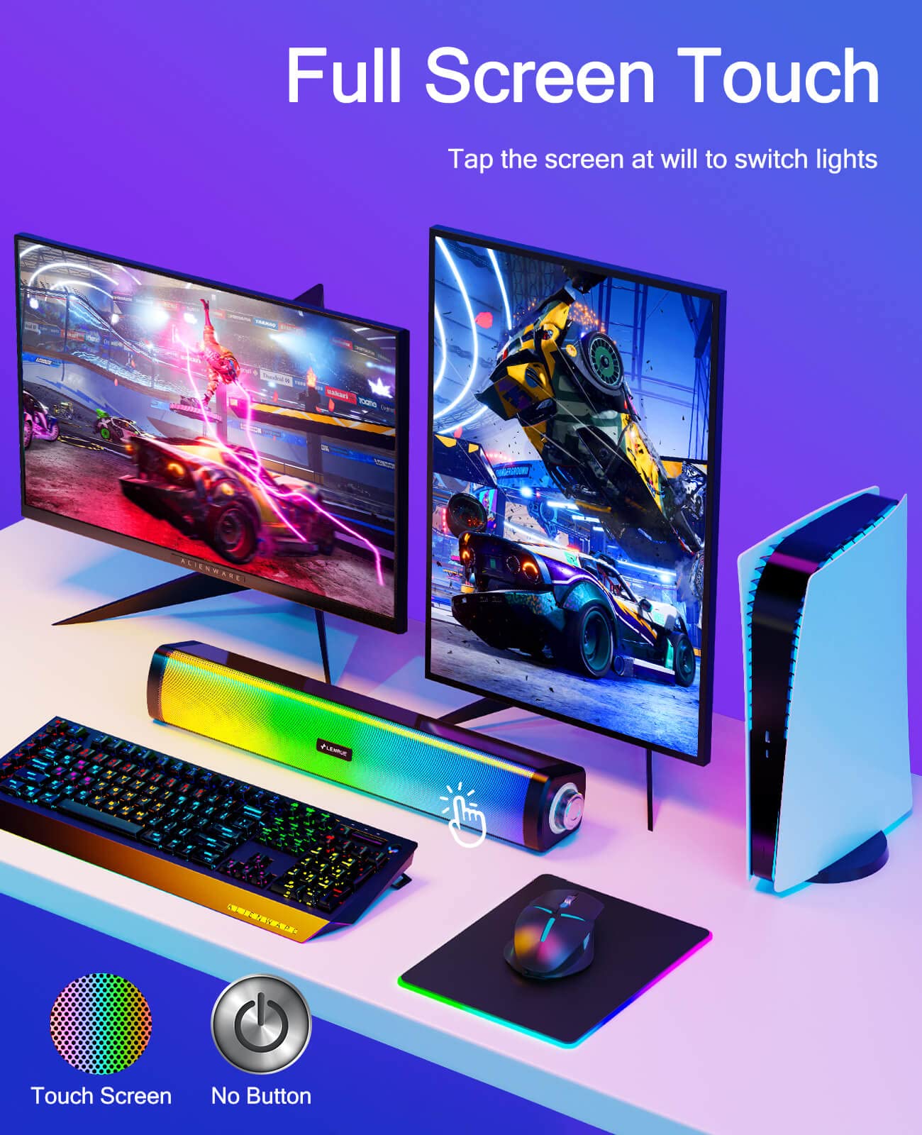 Computer Speakers for Desktop Monitor, LENRUE PC Speakers with Touch Colorful Lights, Volume Knob, USB Powered for Computer, PC, Laptop
