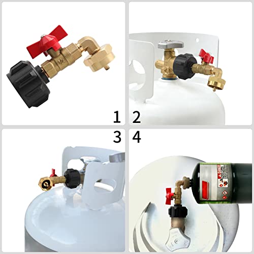 Flameweld Propane Refill Elbow Adapter - Fits QCC1/Type1 Gas Cylinder Tank Coupler, 90 Degrees Propane Refill Pressure Adapter with ON-Off Control Valve, Solid Brass