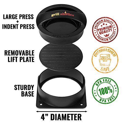 Grillaholics Stuffed Burger Press and Recipe eBook - Extended Warranty - Hamburger Patty Maker for Grilling - BBQ Grill Accessories