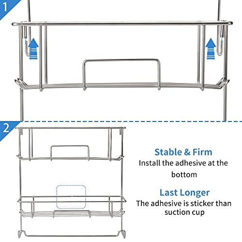 Shower Caddy over Shower Head Hanging Shower Organizer Rust Proof with 10 Razor Hooks Bathroom Shampoo Holder with Towel Rack Shower Storage Shelf-Chrome-Stainless Steel