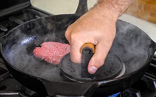 The Burger Smasher - Cast Iron Burger Press Kit w/Patty Paper Included | Hamburger Press Perfect for Flat Top Grill, Cast Iron Griddle or Skillet | Meat Press and Grill Press