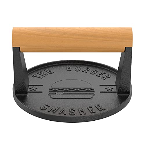 The Burger Smasher - Cast Iron Burger Press Kit w/Patty Paper Included | Hamburger Press Perfect for Flat Top Grill, Cast Iron Griddle or Skillet | Meat Press and Grill Press