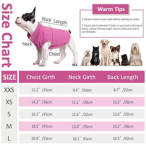 FUAMEY Dog Fleece Vest,Warm Sweatshirt Puppy Stretchy Sweater Pullover Dog Turtleneck Coat Dog Winter Jacket with Leash Hole,Doggie Dachshund Sweaters Yorkie Clothes for Small Medium Dogs Pink S
