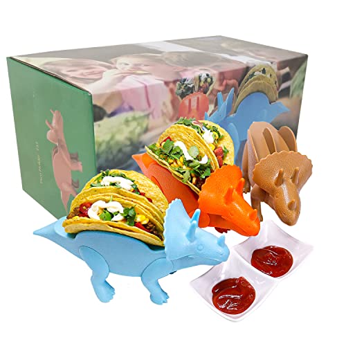 Dinosaur Taco Holders Set of 3,Holds 2 Tacos Each,Dinosaur Taco Stand for Kid,Tortilla Holder for Fun Taco Tuesday Party