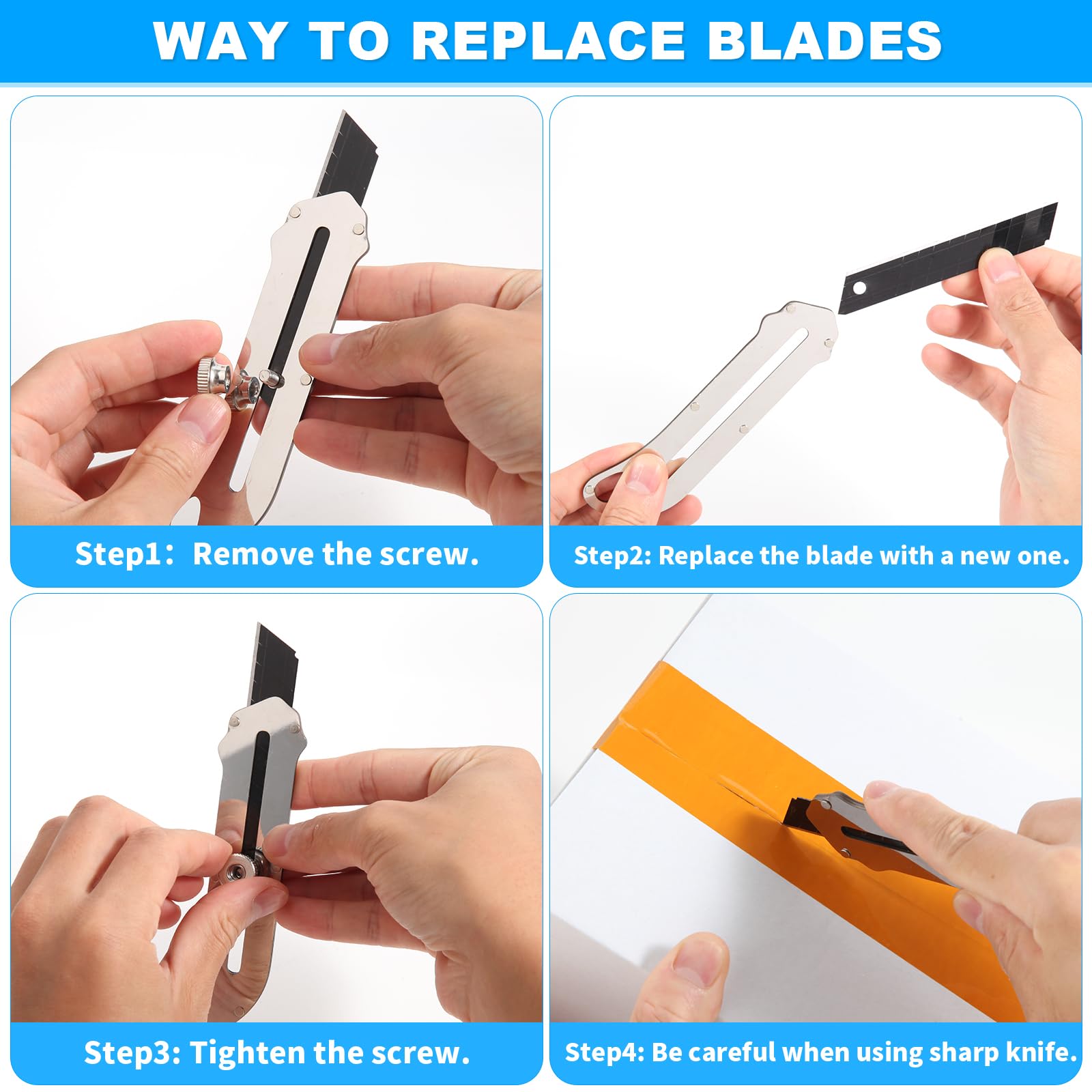 wapstibck 5 PACK Utility Knife Set, Stainless Steel Heavy Duty Multifunctional Retractable Box Cutter with 50 PCS SK5 Blades for Cardboard Packages Boxes Paper