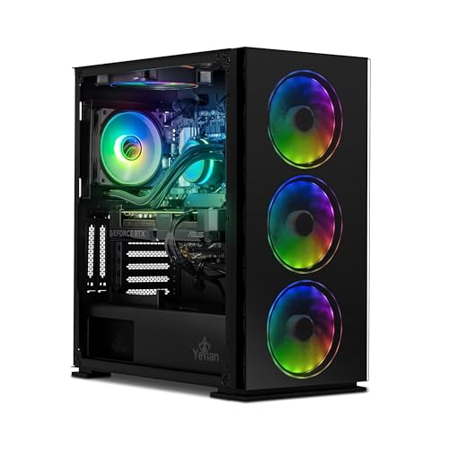 YEYIAN Gaming PC Yari II - Intel i5 12400F, GeForce RTX 4060 Gaming Computer Desktop, 512GB NVMe SSD + 2 TB HDD, 16GB DDR4 3200MHz RAM, 650W Gold PSU, Prebuilt Win 11 Home PC, Liquid Cooler, VR Ready