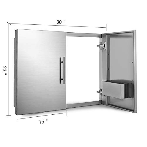 Mophorn Outdoor Kitchen Access 30"x 23" Wall Construction Stainless Steel Flush Mount for BBQ Island, 30W x 23H, Double Door with Built-in Basket