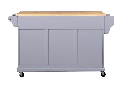 LKTART 51'' Mobile Kitchen Island Extensible 60.5''Solid Wood Table Top with 3 Drawers 4 Doors Spice Rack Towel Rack Movable on Wheels Kitchen Island for Kitchen