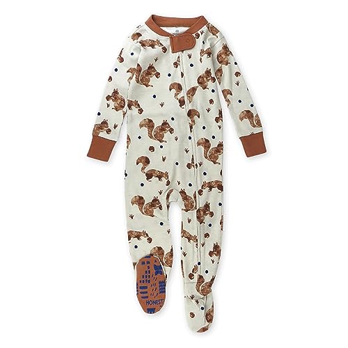 HonestBaby Non-Slip Footed Pajamas One-Piece Sleeper Jumpsuit Zip-Front PJs 100% Organic Cotton for Baby Boys, Nuts, 18 Months