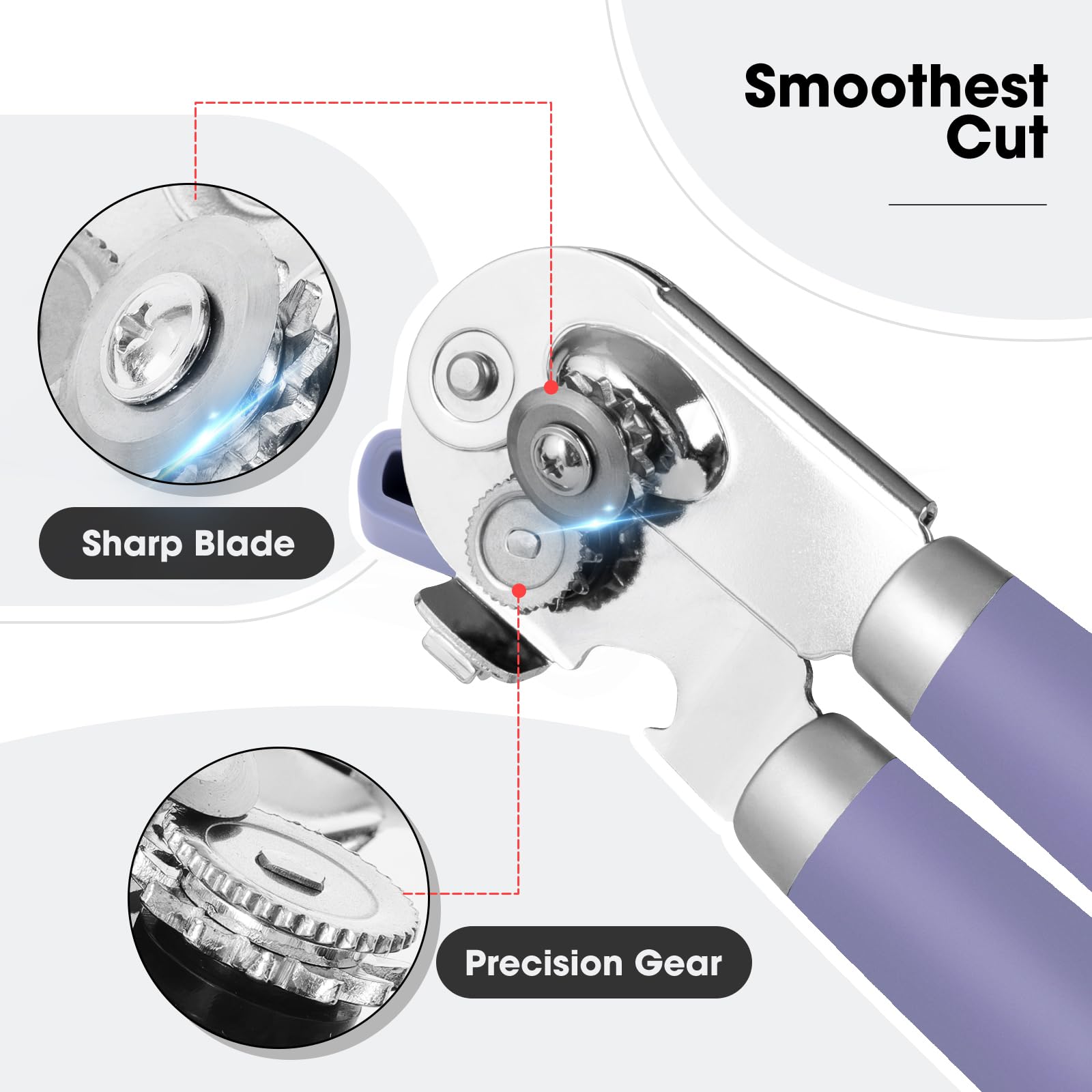 Can Opener Manual, Can Opener with Magnet, Hand Can Opener with Sharp Blade Smooth Edge, Handheld Can Openers with Big Effort-Saving Knob, Can Opener with Multifunctional Bottles Opener, Purple