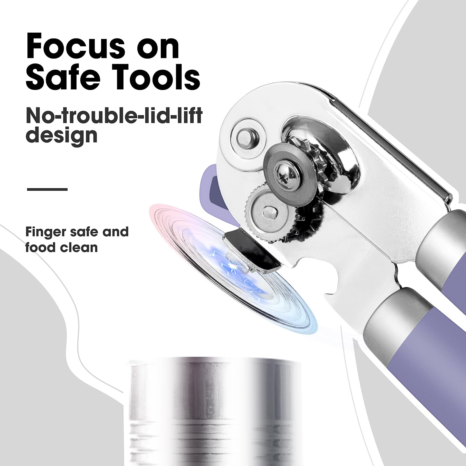 Can Opener Manual, Can Opener with Magnet, Hand Can Opener with Sharp Blade Smooth Edge, Handheld Can Openers with Big Effort-Saving Knob, Can Opener with Multifunctional Bottles Opener, Purple